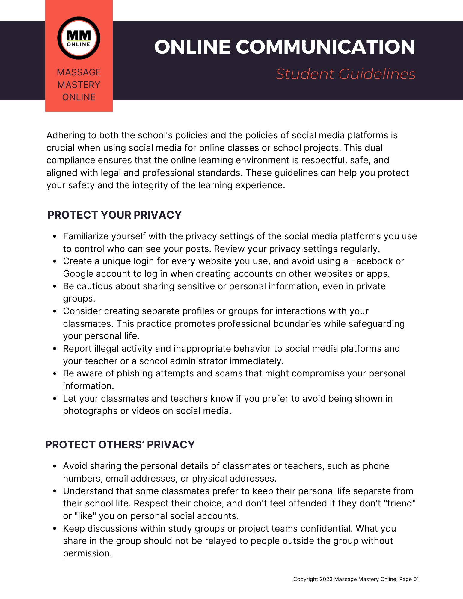 Student Guidelines for Online Communication - Massage Mastery Online