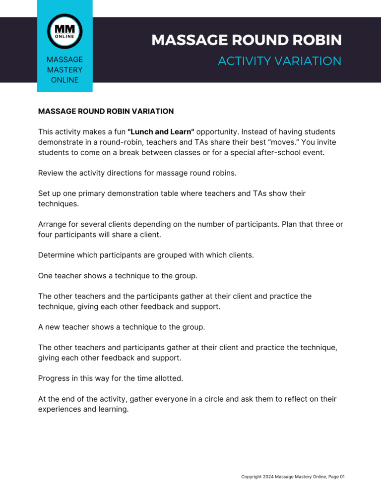 The Massage Round Robin Activity - Massage Mastery Online